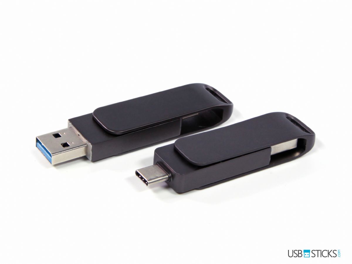 Dual USB Twister Typ C Metall - USB 2.0/3.0 mit Logo